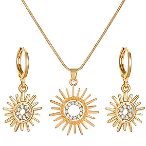 suofrun Sun Earrings & Necklace Jewelry Set for Women Western Boho Sunshine Sunflower Evil Eye Protection Jewelry Set Gold Plated-Sunflower