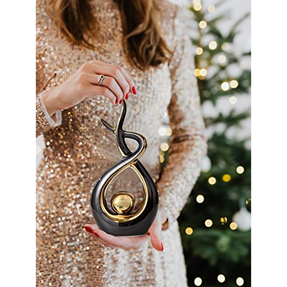 FJS Home Decor Modern Art Ceramic Statue Table Decorations for Living Room Dining Room Coffee Table Centerpiece Shelf Decor - Great Gift Idea 12.2" High (Black, Large)