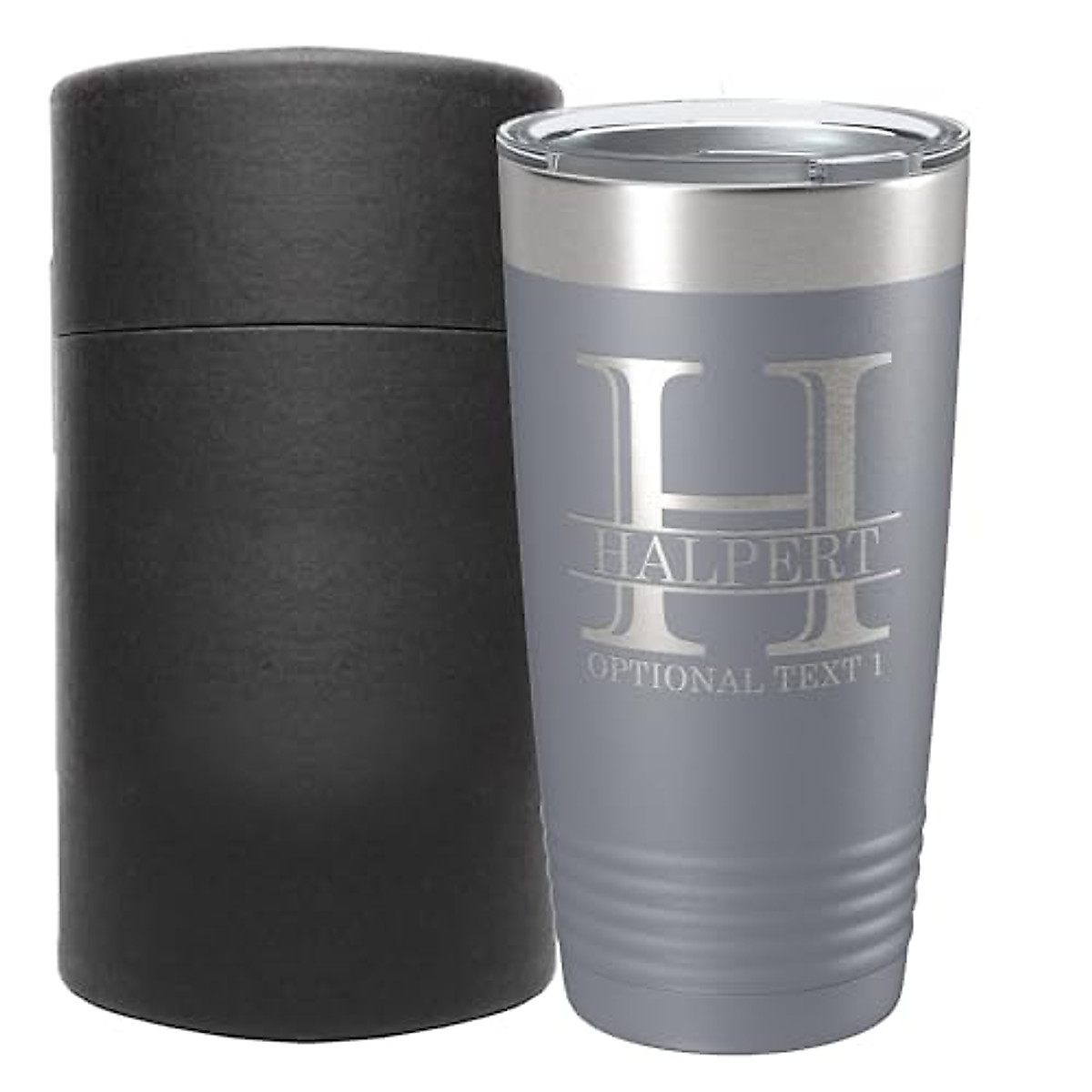 Personalized 20oz (17 Colors) Powder Coated Insulated Stainless Steel Tumbler with Lid, Custom Etched, Customized Engraved Gift Idea for Women Men Her Him, Halpert Monogram Initial Name (Gray)
