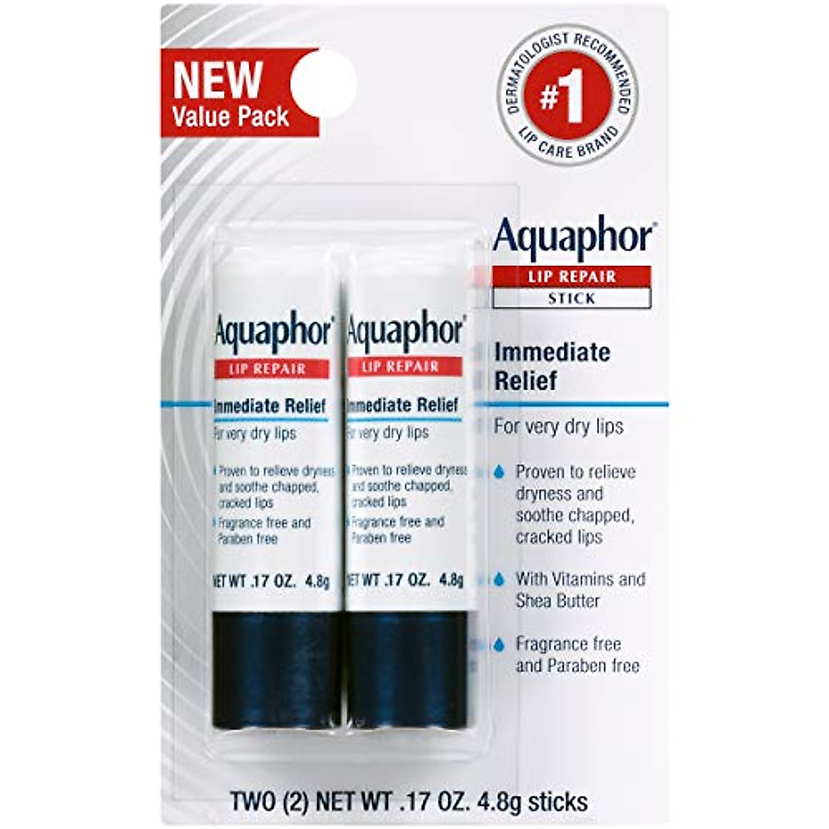 Aquaphor Lip Repair Lip Balm Set, Lip Repair Stick, 0.17 Oz (Pack of 2) + Lip Repair and Protect Stick, Lip Balm with Sunscreen SPF 30, 0.17 Oz (Pack of 2), Holiday Gifts for Self Care