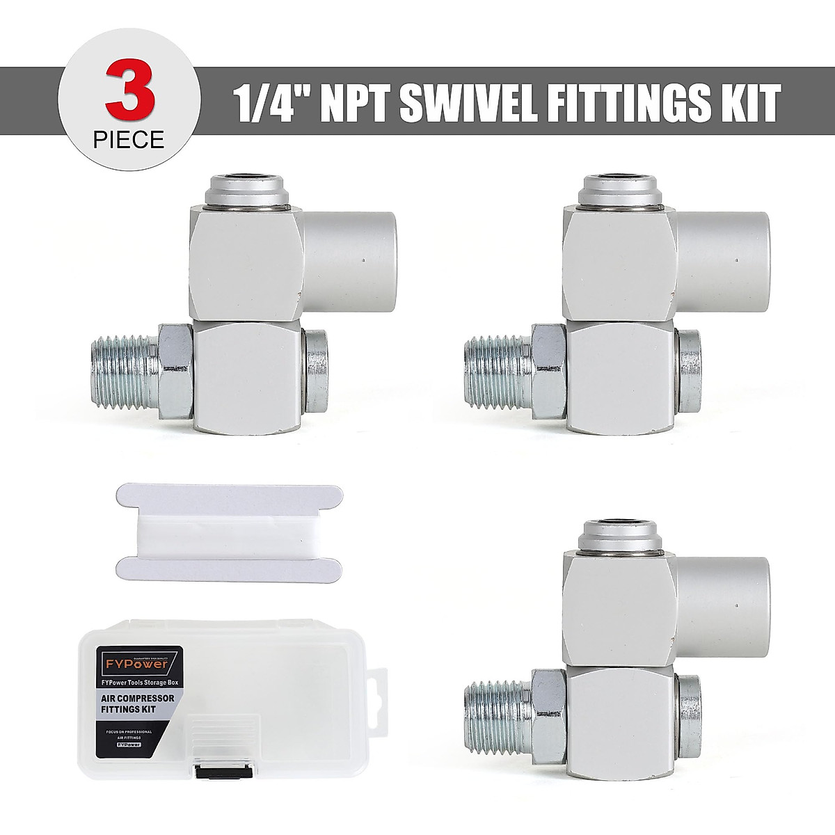 FYPower Air Hose Fittings, 3 Pieces 360 Degree Swivel Air Hose Connectors, 1/4" NPT Male and Female Threads Air Fittings