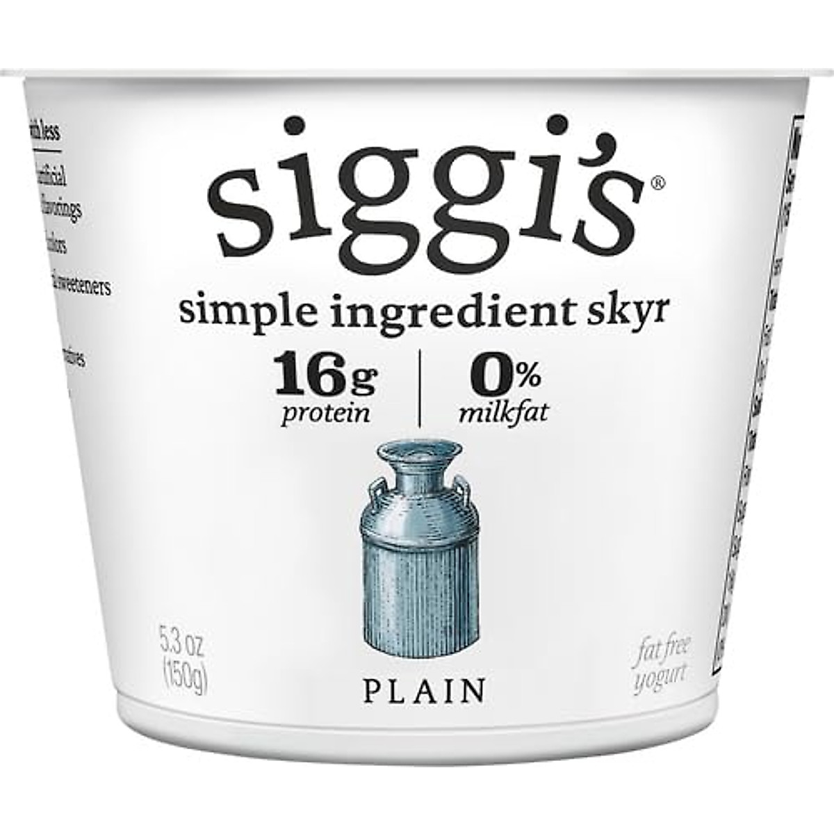 siggi's Icelandic Strained Nonfat Yogurt, Plain, 5.3 oz. Single Serve Cup – Thick, Protein-Rich Yogurt Snack