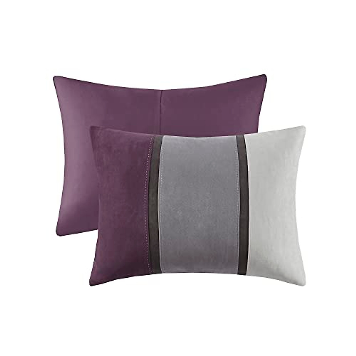 Madison Park Palisades Comforter Set Modern Faux Suede Pieced Stripe Design, All Season Down Alternative Cozy Bedding with Matching Shams, Decorative Pillows, Queen(90"x90"), Purple 7 Piece