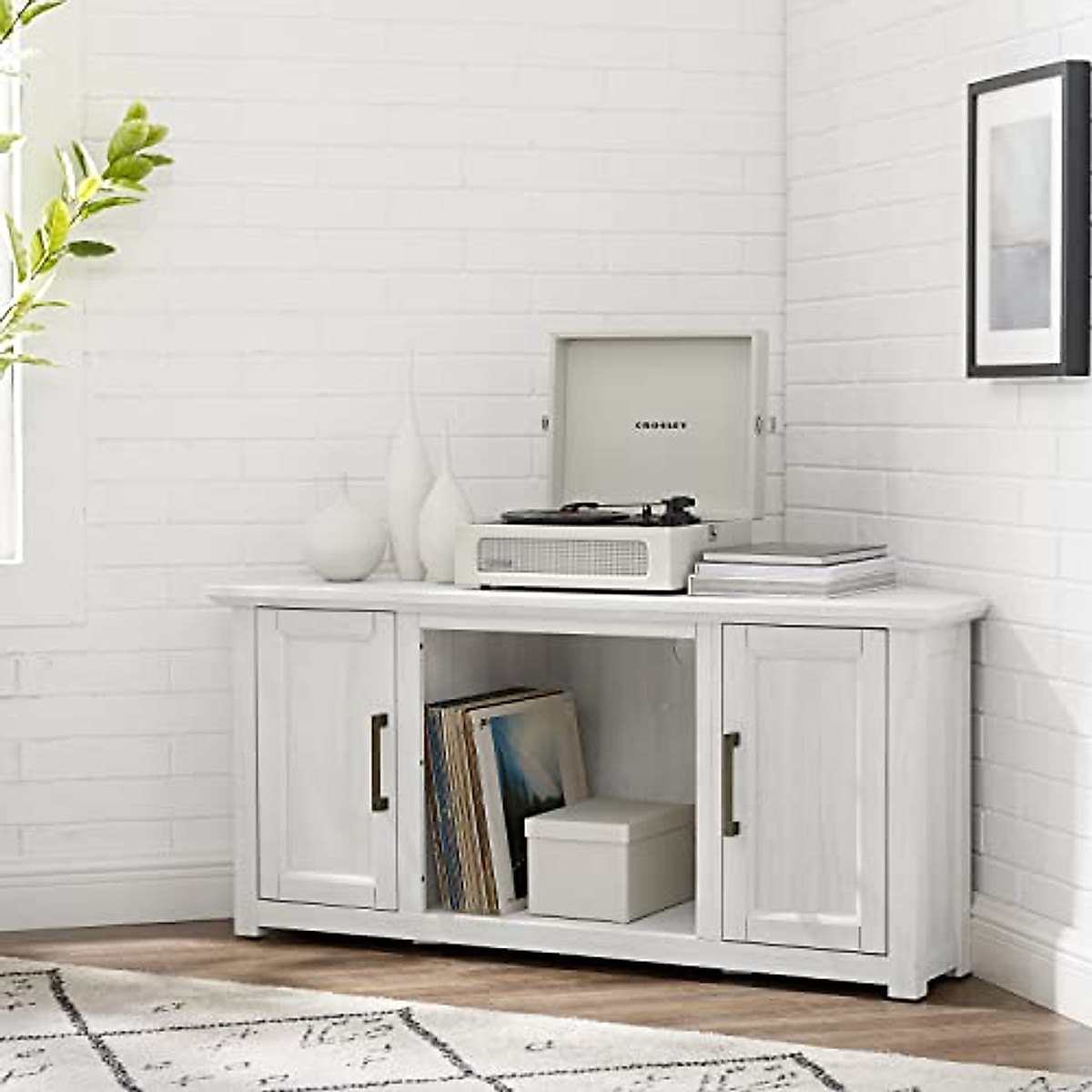 Crosley Furniture Camden TV Stand for 50+ inch TVs, Entertainment Center with Adjustable Storage Shelves, Whitewash