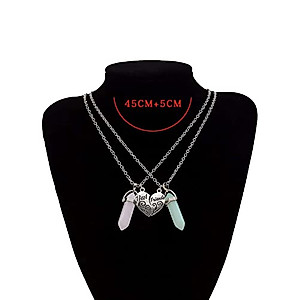 MIFYNN 2pcs Best Friends Crystal Necklace, Bullet Shape Gemstone Hexagonal Chakra Crystal Pendants Matching Heart Friendship Necklaces Set (B)