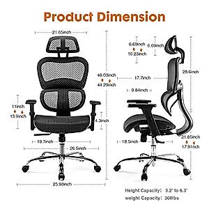 Ergonomic Office Chair,Large High Back Office Chairs Ergo3D Rolling Desk Chair with 4D Adjustable Armrest,3D Lumbar Support,Adjustable Headrest,Breathable Mesh Computer Gaming Executive Swivel Chairs