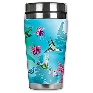 Mugzie Hummingbirds Travel Mug with Insulated Wetsuit Cover, 16 oz, Black