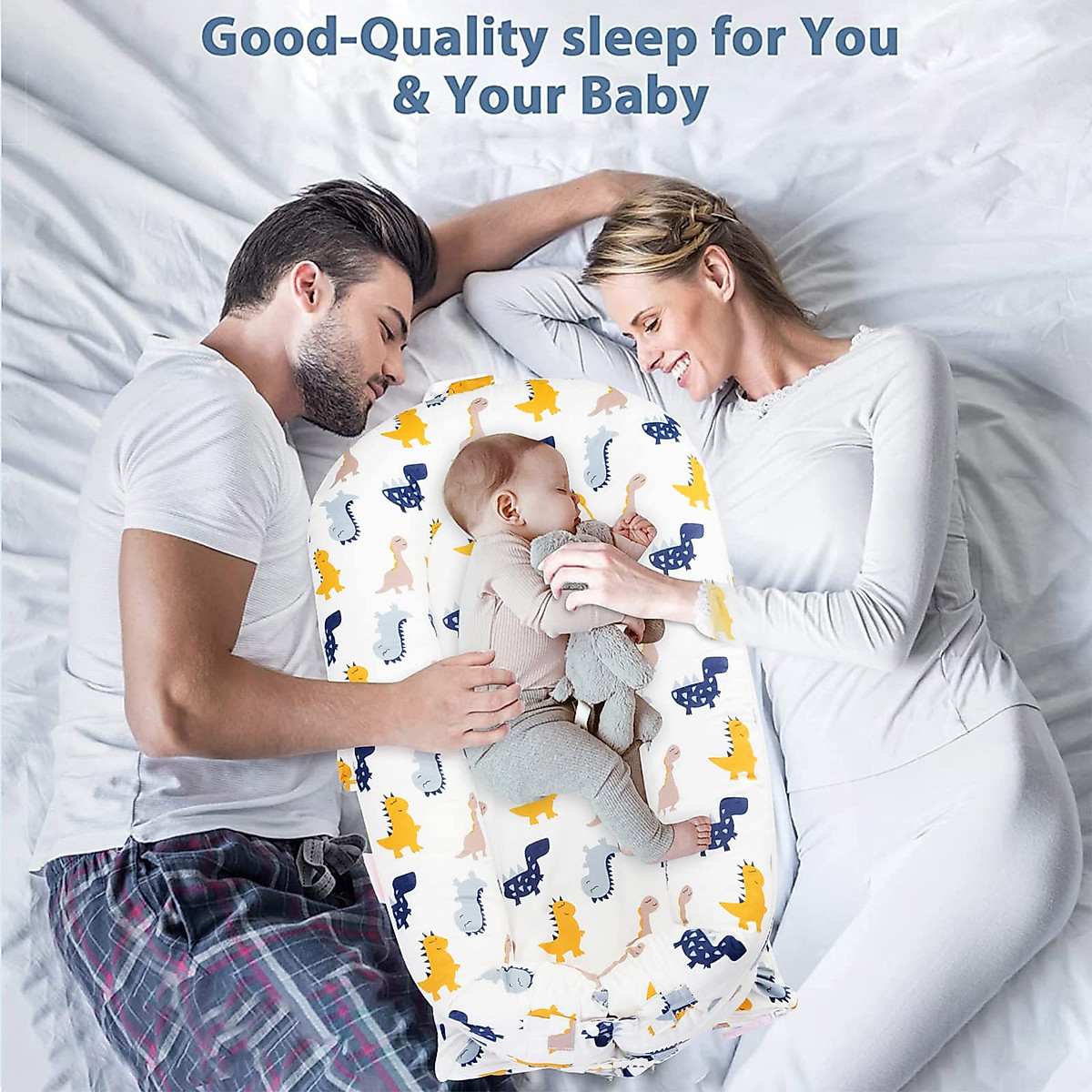 Baby Lounger Cover for Dockatot Deluxe + | 100% Cotton Hypoallergenic Newborn Premium Quality Spare Cover(Cover Only) (Dino)