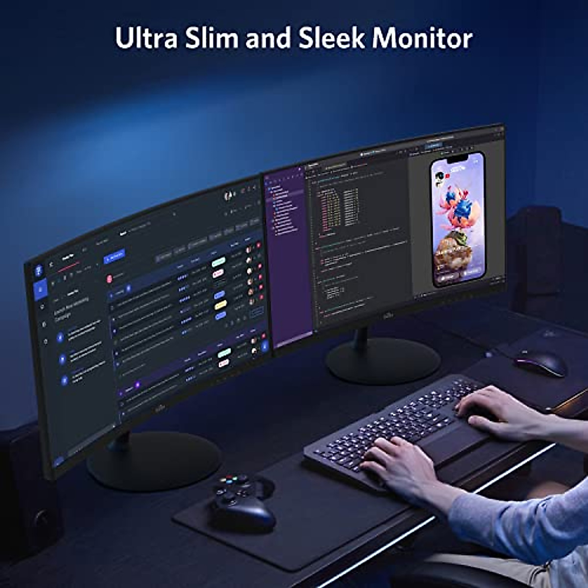 Fiodio 24" Curved 75Hz Refresh Rate Computer Monitor Full HD 1080P HDMI VGA Ports with Speakers, VESA Wall Mount Ready (HDMI Cable Included)