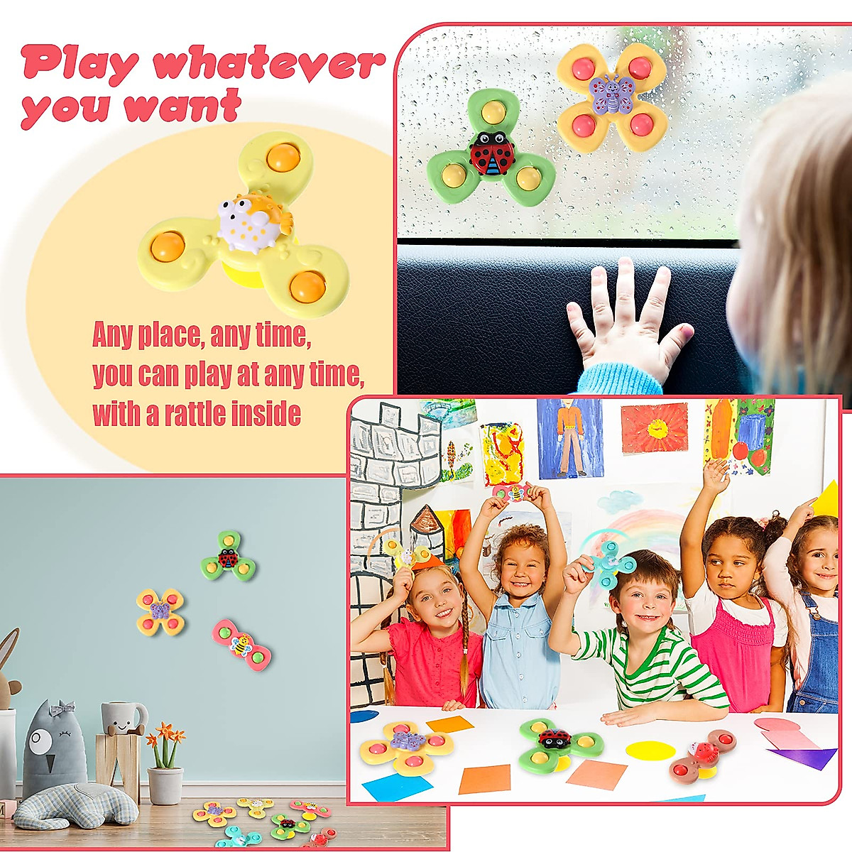 Harrycle 6 Pieces Suction Cup Spinner Toy Sea Theme Sensory Bath Spinner Toys Bear Butterfly Suction Toys for Birthday Learning Game and Party Supplies (Novelty Style)