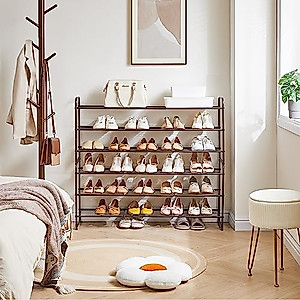 YMYNY Freestanding Shoe Racks, 3 Tiers Stackable & Adjustable Shoe Storage Shelf, Extra Large Capacity Shoe Organizer Stand for 20-24 Pairs, for Entryway, Closet, Bedroom, Brown, 42.9" L, UHXJ302BR