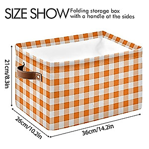 susiyo Orange Checkered Plaid Storage Bins, 14 x 10 inch Canvas Storage Basket for Shelves Closet Organizing - 1 Piece