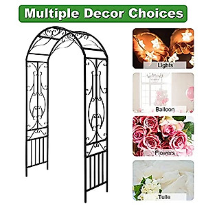 Peach Tree Outdoor Metal Garden Arch, 7' 3" H x 3' 11" W Iron Black Trellis Arbor Various Climbing Plant Growing Lawn Backyard