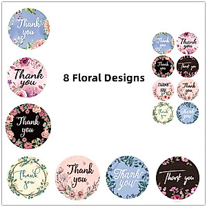 Fmcmly 1 Inch Thank You Stickers Roll, 500 Pcs 8 Floral Designs of Thank You Label Stickers for Greeting Cards,Flower Bouquets,Baking Packaging,Small Business,Envelope Seals,Birthday,Wedding,Party