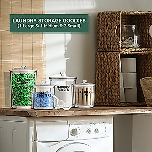 TIDIdea 4 Pack Laundry Room Organization Jars - Laundry Storage Containers with Labels & Scoops Hold Pods, Powder, Scent Booster, Beads, Soap, Detergent - Great Laundry Organizer - Clear Acrylic