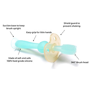 Haakaa 360° Silicone Baby Toothbrush – 100% Soft Food Grade Silicone, BPA-Free, Suction Base, Safe for Babies 6 Months+, Gentle Gum and Teeth Cleaning for Infants, Gum Massager