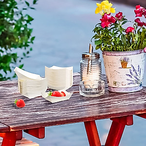 MotBach 200 Pack Small Paper Food Boats, 1/4 Lb Disposable Kraft Food Trays, Take Out Paper Boats, Food Serving Trays, Grease Resistant Paper Trays for Party Fries Popcorn Nachos Snacks Tacos, (White)