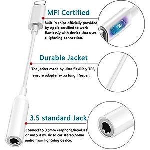 DESOFICON [Apple MFi Certified] Headphone Adapter for iPhone 14, 3 Pack Lightning to 3.5mm AUX Audio Stereo Earphone Connector for iPhone 14 Pro/13/12/11/XS/XR/X/iPad, Support Calling + Music Control