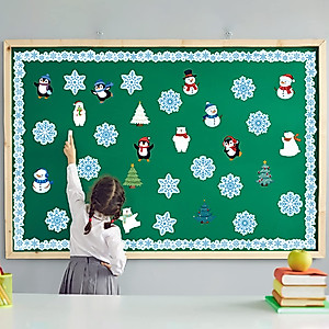 67Pcs Winter Classroom Bulletin Board Decorations Winter Xmas Tree Snowman Penguin Bear Snowflake Border Cut Outs for School Classroom Office Party Wall Window Decor, Welcome Winter Christmas Gifts