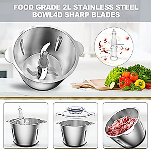 Food Chopper Electric, LINKChef Meat Grinder Electric 400W Food Processor 8 Cup 2L Stainless Steel Meat Blender Mini Food Chopper for Meat, Vegetables, Fruits and Nuts with 4 Sharp Blades