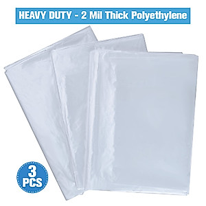 PILOT FISH 2 Mil Plastic Drop Cloth for Painting, Plastic Sheeting 3 Pack 9x12 Feet Waterproof Drop Cloth Heavy Duty Thick Traps Clear Cloth for Furniture Cover, Dustproof Tear Resistance Couch Cover