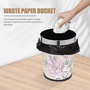 Healeved Garbage Decorative Home Steel Storage Pattern Trash Plastic Container Flower Floral Small Rooms Room Fixed Bedroom Open Laundry Recycling Hotel Wastebaskets Holder Multi-Function
