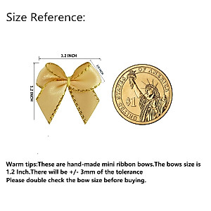 Micomon 50pcs 1.2-Inch Mini Ribbon Bows for Crafts Small Gold Edge Yellow Ribbon Bows Christmas Decoration Embalishement(Yellow)