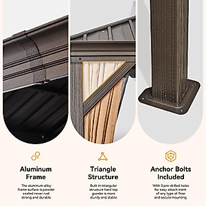 Jolydale Hardtop Gazebo,12x20 Gazebo with Brown Mosquite Netting, Double Metal Roof for Lawn and Garden