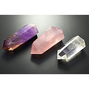 Mina Heal Healing Crystal Wands Point Faceted Prism Bars for Reiki Chakra Meditation Therapy Home Decoration Set of 3 (Rose Quartz, Clear Quartz & Amethyst)