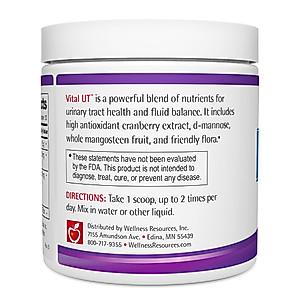 Wellness Resources Vital UT Urinary Tract Supplement with Cranberry (36mg PACs), d-Mannose, Mangosteen, and LactoSpore Probiotic (30 Servings, Powder)