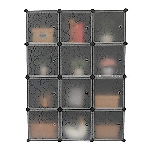 Unknown1 12-Cube DIY Closet Organizer Storage Shelves Book Bookcase Black Plastic No Tools Assembly