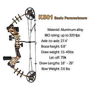 WUXLISTY Youth Compound Bow Set 15-45 Lbs for Teens and Beginner, Package with Archery Hunting Equipment, 5 Pin Sight, Max Speed 320fps, Adjustable, Right Hand, Snake Camo
