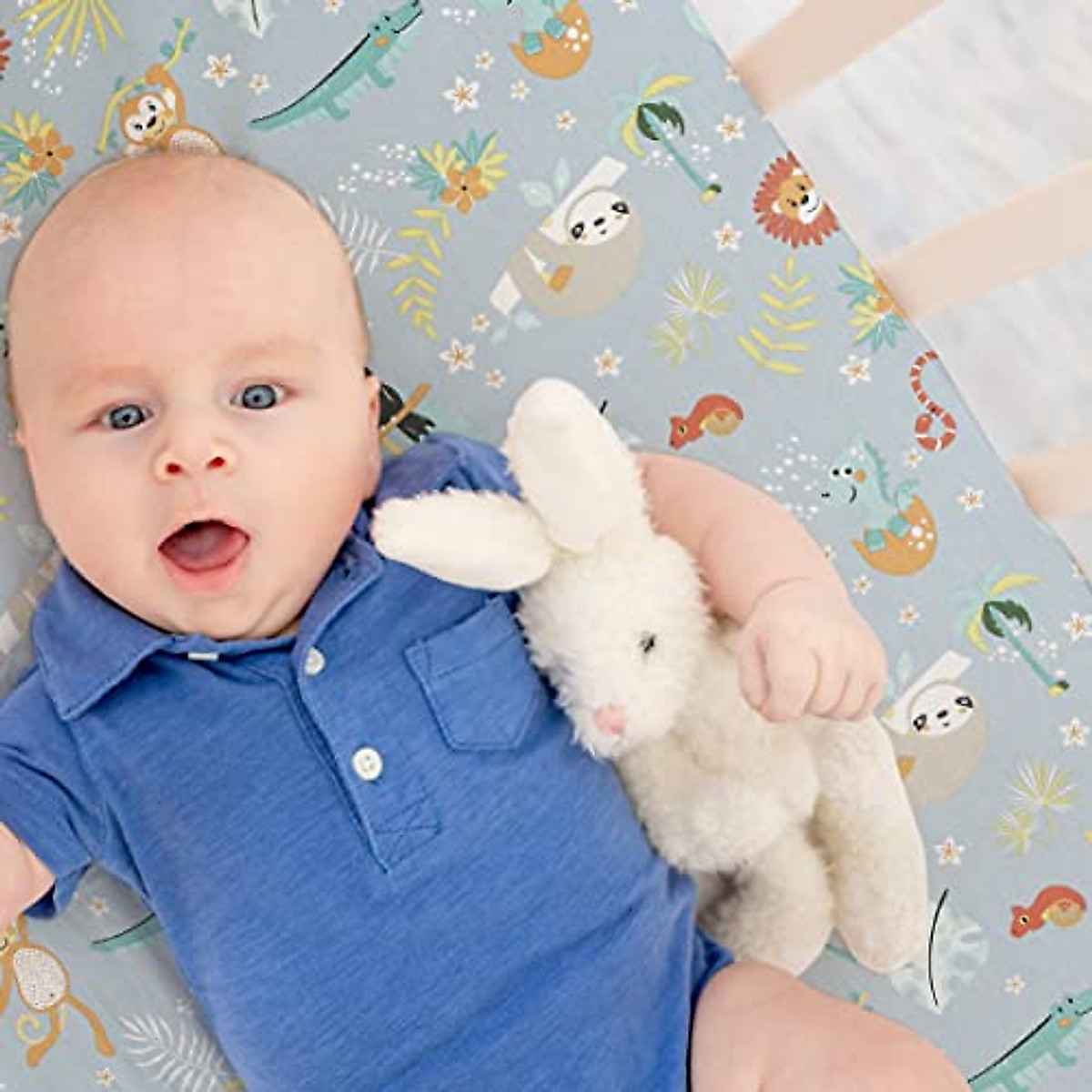 HOPPO Baby&Kids Pack n Play Fitted Pack n Play Playard Sheets Set-2 Pack Portable Mini Crib Sheets, Playard Mattress Cover Soft Cotton, Jungle, Forest & Animals