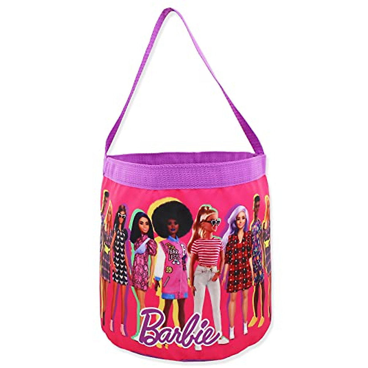 Barbie Collapsible Nylon Basket Bucket Tote Bag (One Size, Pink)