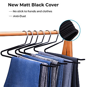 JS HANGER Non Slip Pants Hangers 30 Pack Open Ended Easy Slid Slacks Hangers, Durable Anti-Rust Space Saving Metal Jeans Hangers, Chrome and Black Friction