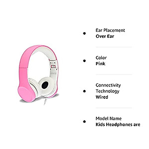 NENOS Children Kids Children's Volume Limited Headphones for Kids Foldable (Pink)