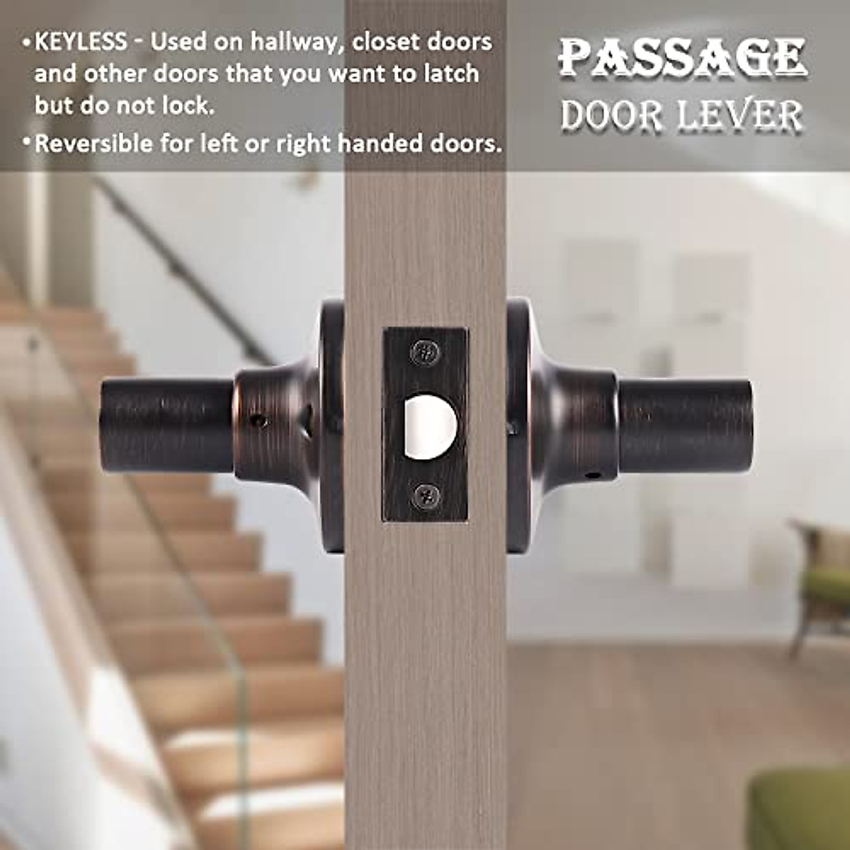 GOBEKOR 2 Pack Oil Rubbed Bronze Door Handles Interior Passage Door Levers for Hallway Closet Door Handle with Lock