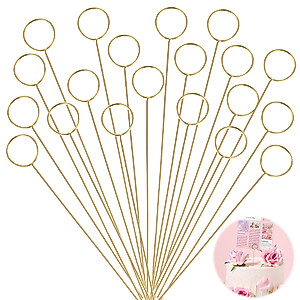 20PCS Flower Card Holder Stick 11.6" Gold Floral Card Holder Picks, Elegant Metal Wire Place Card Holders Gift Photo Picture Holders for Centerpieces Bouquets Weddings Baby Showers and Party(Round)