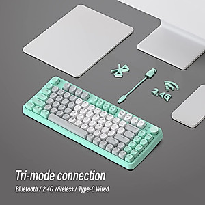 OCG Mechanical Gaming Keyboard Linear Switches 86 Keys Hot Swappable Wireless Keyboards Bluetooth 5.1/2.4G/USB-C Triple Mode Connection,Wired Laptop Keyboard for PC Mac iPad Green