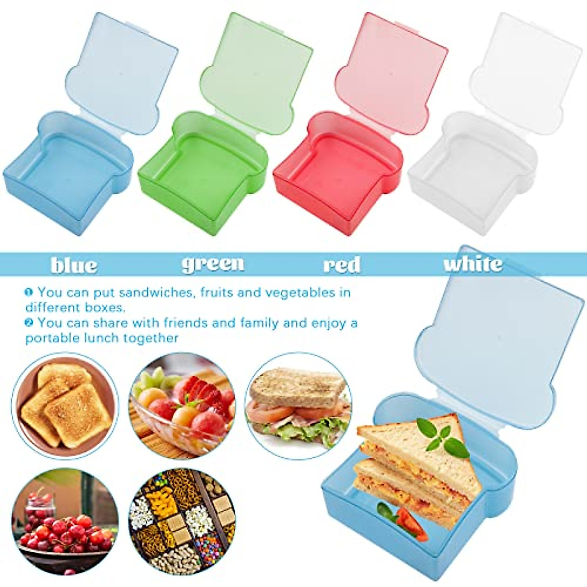 GothaBach 4 Pcs Toast Shape Sandwich Box, Toast Fresh-keeping Container, Food Storage Sandwich Containers for Lunch Prep(4 Colors)