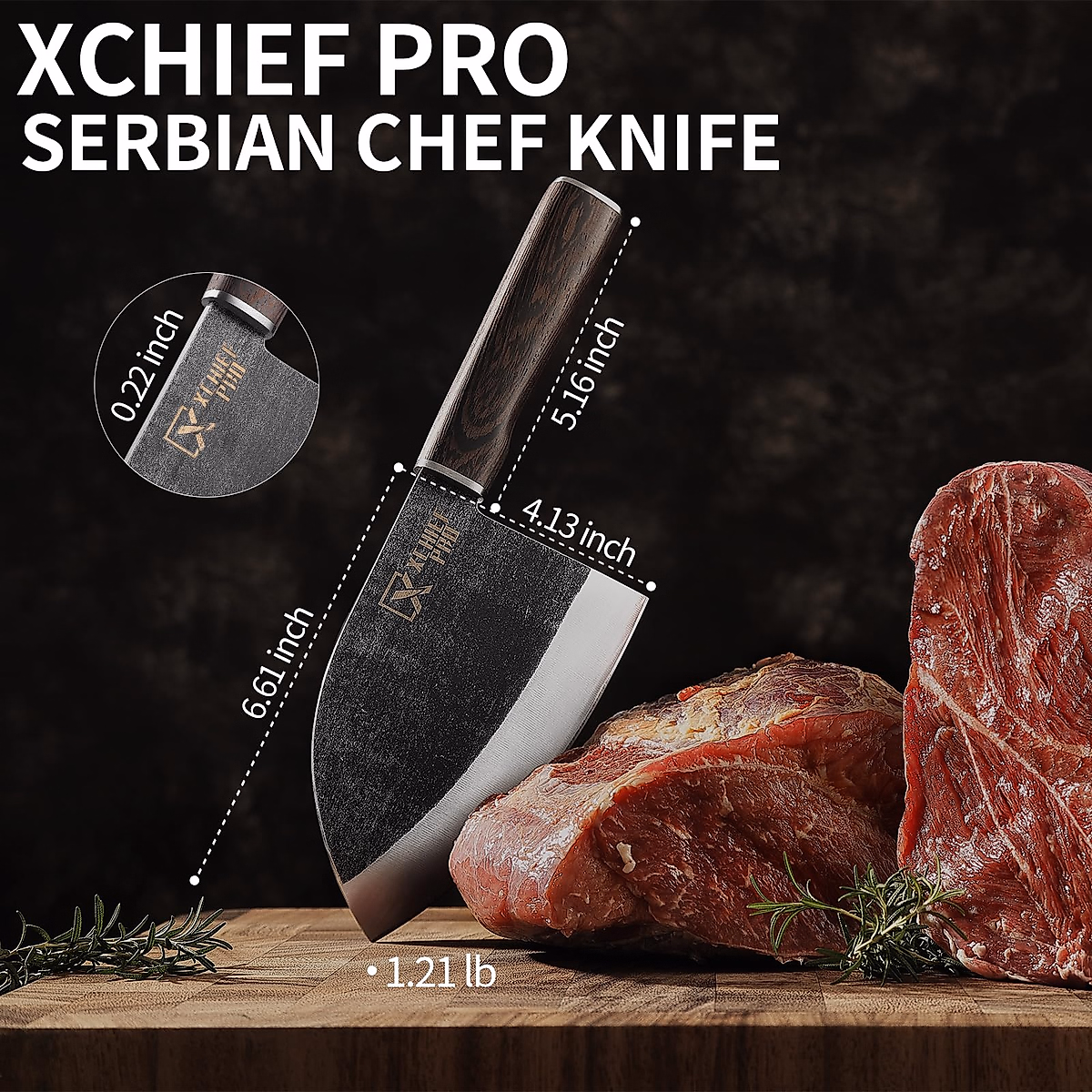 XCHIEF PRO 6.6'' Meat Cleaver - Serbian Chef Knife, Sharp Butcher Knife for Meat Cutting, Japanese High-Carbon Kitchen Chopping Knife for BBQ, Gift Idea, Cooking Knife with Premium Gift Box