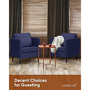 XSPRACER Accent Chairs, Comfy Sofa Chair, Armchair for Reading, Living Room, Bedroom, Waiting Room, Linen, Navy Blue