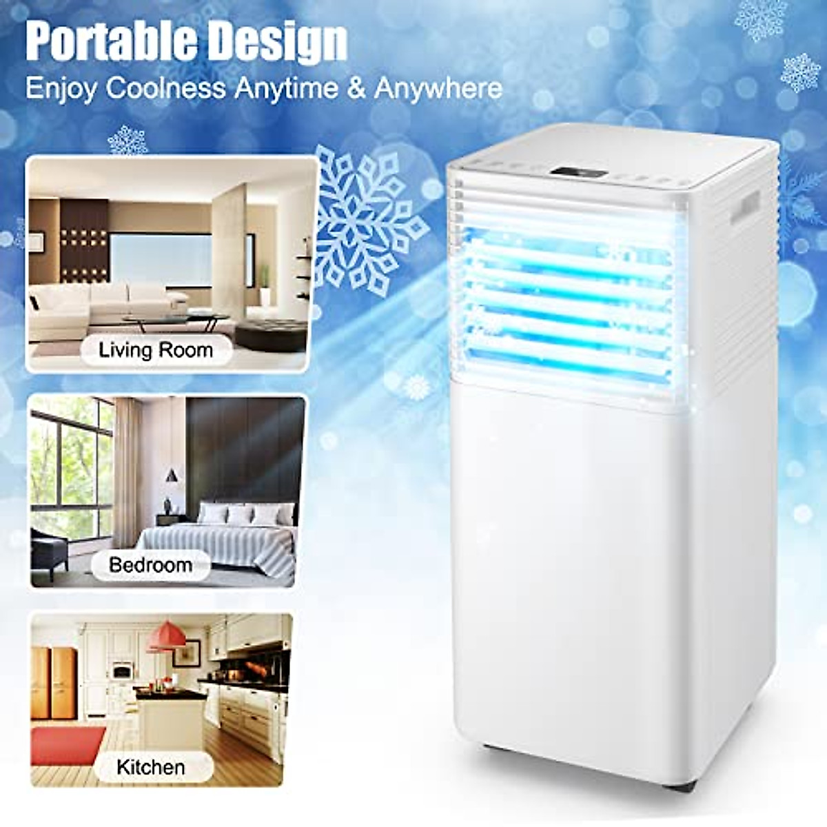 COSTWAY 10000 BTU Portable Air Conditioner with Remote Control, Energy Efficient for Rooms Up to 400 Sq. Ft, Cooling, Dehumidifying, 3 Fan Speed Settings, Clear LED Display, White-Update