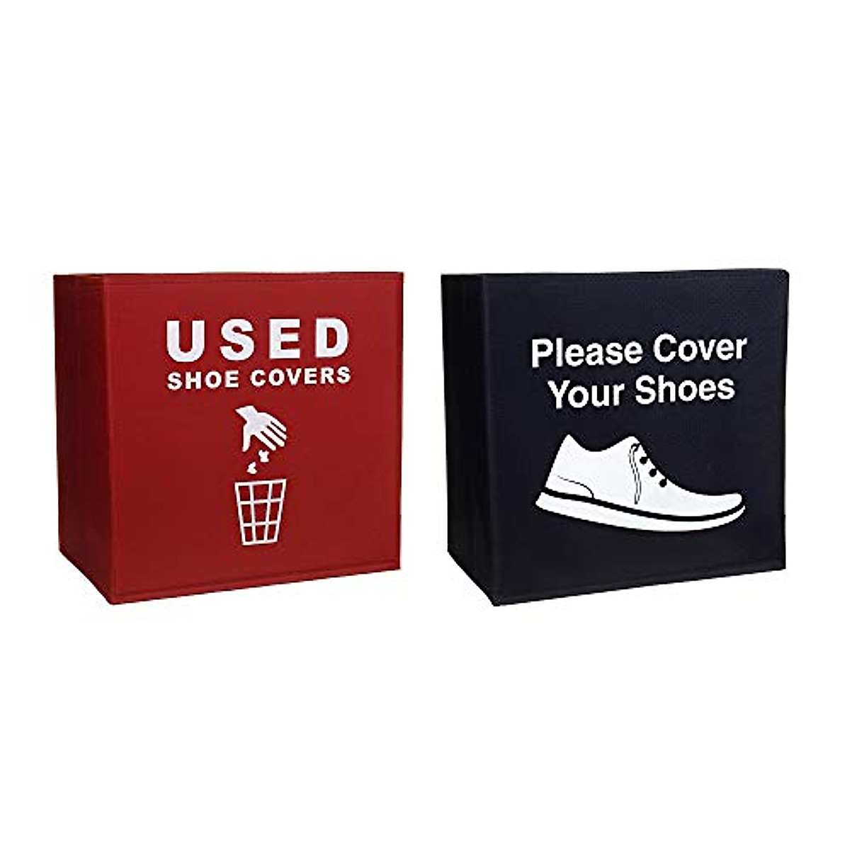 Yolju 2 Pack Shoe Cover Boxes for Realtor, Home, Office. Blue and Red Foldable Boxes Come as a Set with Please Cover Your Shoes and Used Shoe Covers Sign for Disposable Booties