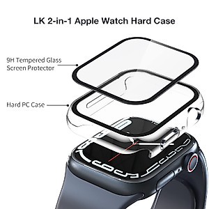 LK 2 Pack Hard PC Case with Tempered Glass Screen Protector Compatible for Apple Watch Series 6 SE 40mm, Ultra-Thin Overall Protective Cover for Apple Watch 6 SE 40mm (Clear)