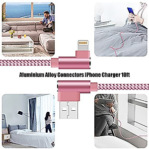 iPhone Charger 10 ft 90 Degree Lightning Cable 3 Pack MFi Certified Lightning Cable Nylon Braided Right Angle iPhone Charging Cable for iPhone 13 12 11 Pro X XS XR 8 Plus 7 6 5(Rose Gold,10 Foot)
