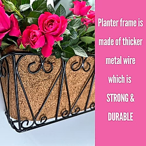 LaLaGreen Wall Hanging Planters - 2 Pack, 30 Inch Deck Railing Hanging Pot, Over the Rail Flower Boxes Black Window Plant Basket Attach to House Outdoor with Coco Liner Metal Fence Balcony Patio Porch