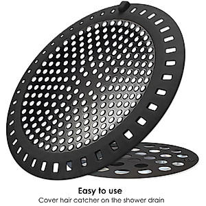 Seatery 2PCS Shower Hair Drain Catcher/Strainer/Cover/Filter/Trap, Bathtub Drain Strainer Hair Catcher, Hair Stopper for Bathroom Sink/Floor Drain, Stainless Steel and Silicone Drain Protector, Black
