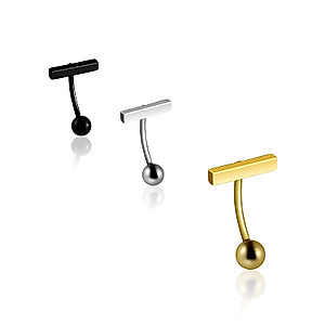 COLORFUL BLING 14g Surgical Stainless Steel Bar Belly Button Rings Set Navel Barbell Ball Studs Body Piercing Jewelry-Black