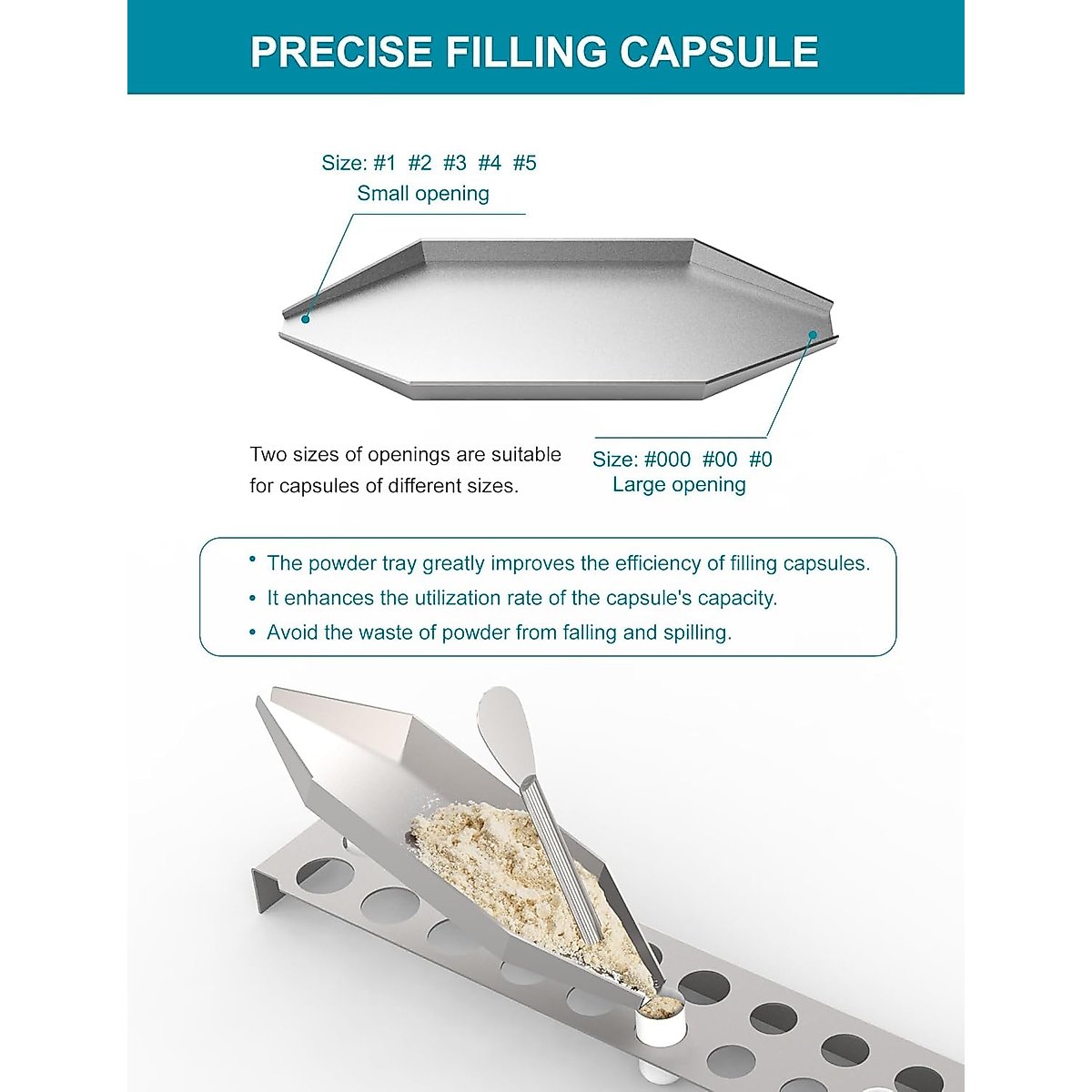 Capsule Filling Machine Kit – Pill Filler Tray Tools for Quickly Maker Empty Gel Capsules All Size 000 00 0 1 2 3 4 5, Lab Spoons Spatula Scoops Tool (13Pcs Plus)